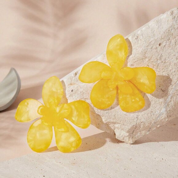 Zara | Jewelry | Zara Huge Amber Yellow Shell Finish Statement Earrings ...